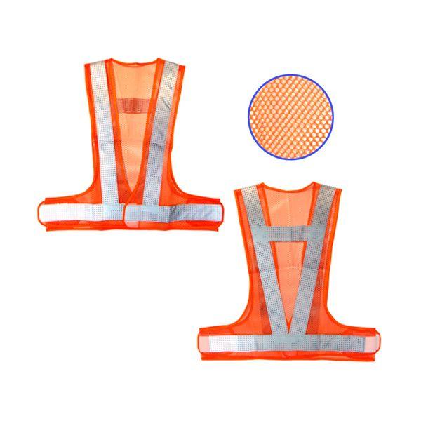 富士手袋工業メーカーお問い合わせ：0737-83-1355【商品説明】品質：反射材/ポリエステル　・　メッシュ/ポリエステルメッシュ部分　カラー：オレンジ、黄、蛍光イエロー、ブルー、紺テープ色：シルバー　テープ巾：50mm　サイズ：身丈/5...