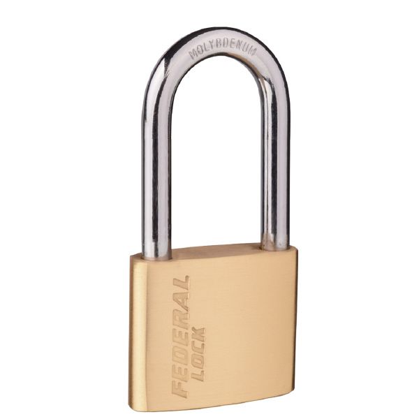 【商品説明】●材質(本体)：黄銅●材質(ツル)：鉄●鍵：2個付●幅(mm)：40●高さ(mm)：33●厚み(mm)：13●ツル径(mm)：6.35●クリアランス(mm)：41×22●質量(g)：144.3●ブラス製吊長南京錠。●ダブルレバー...