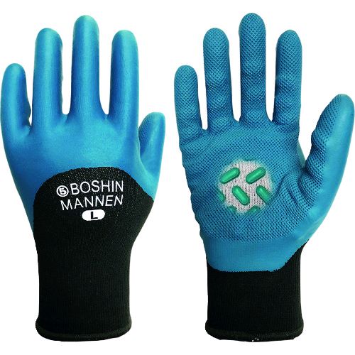 【特長】●2重構造でグリップ力と耐久性を強化しました。●非装着時と比べ、振動の大きさを最大80％カットします。【用途】●振動作業。【仕様】●色：マリンブルー●サイズ：L●厚さ(mm)：2.0mm、突起部：6.3●全長(cm)：24.5●手の...