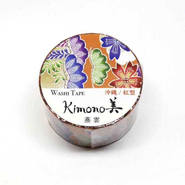 【商品説明】●和紙マスキングテープ●Kimono美シリーズ　紅　BIN　沖縄／紅型　幅25mm●雲に松藤と桜とツバメを配しました。●沖縄が琉球と呼ばれていた頃から伝わる、伝統的で華やかな色彩をお楽しみください。●サイズ縦_本体（mm）：50...