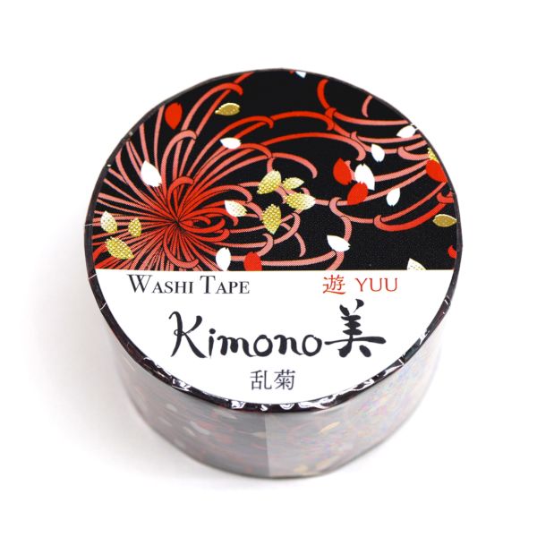 【商品説明】●和紙マスキングテープ●Kimono美シリーズ　遊　YUU　レトロモダンタイプ　幅25mm●乱菊と桜の花びらを組み合わせた春秋模様。●懐かしくて新しい和模様を表現しました。遊び心のある可愛い和柄をお楽しみください。●サイズ縦_本...