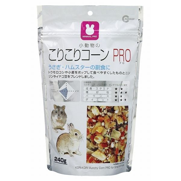 【商品説明】マルカン　サンライズ事業部　4906456557197　MR−831 こりこりコーンPRO 240g自然の穀物をブレンドした小動物用フードうさぎ・チンチラ・モルモット・ハムスター・リス・プレリードッグの副食に。嗜好性の高い自然の...