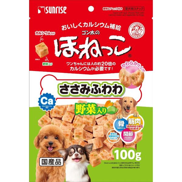 【商品説明】マルカン　サンライズ事業部　4973321941962　SSB−037 ゴン太のほねっこ ささみふわわ 野菜入り 100gおいしくカルシウム補給！・骨、関節、筋肉の健康維持に配慮したおいしくカルシウム補給ができる健康サポートスナ...