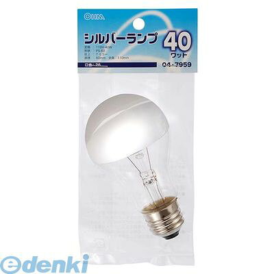オーム電機0120-963-006●ガラス球の内面にアルミニウム反射鏡をつけた電球です。●店舗やレストランなどの装飾に適しています。●定格：110V−40W●形状：PS−60●口金：E26●直径60×長さ110mm