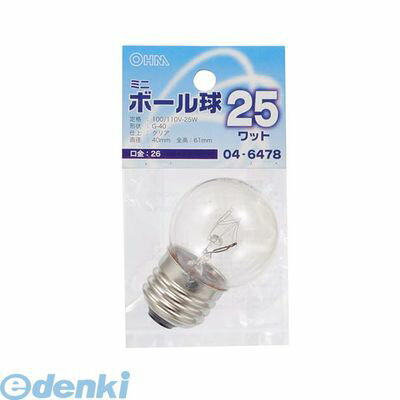 オーム電機0120-963-006●≪G−40（径40mm）タイプのミニボール球ラインアップ≫口金区分色商品番号備考E265Wクリア04-6476ホワイト04-98437Wクリア04-6487ホワイト04-6402フロスト04-6369レッ...