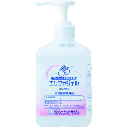 【特長】●ヒアルロン酸ナトリウムを配合しています。●ベタつきがほとんどありません。【用途】●手指の消毒に。【仕様】●容量(ml)：350【仕様2】●水のいらない速乾性手指消毒用ジェルタイプ。【材質／仕上】●成分：日本薬局方エタノール、添加物...