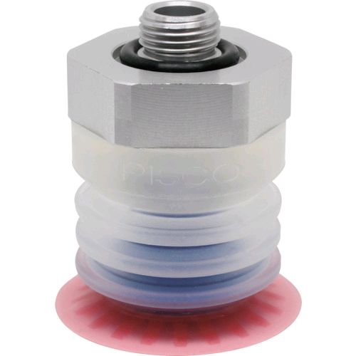 日本ピスコメーカーお問い合わせ：0265-76-2511【特長】●リップ部は軟らかく、ベローズ（蛇腹）部は硬い材質を使用しています。●ワークへの追従性と搬送時の姿勢安定化を実現しました。●ベローズ部は3段と5段を用意しました。●3段タイプは...