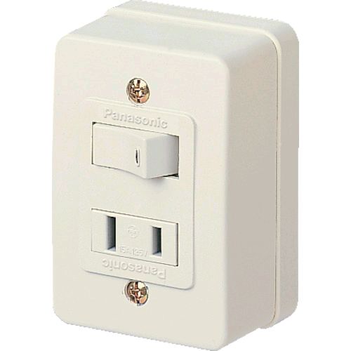 【特長】●タンブラスイッチです。【仕様】●定格：スイッチ10A 300V/コンセント15A 125V●幅(mm)：52●長さ(mm)：74●厚さ(mm)：35.9●色：ミルキーホワイト【原産国】日本
