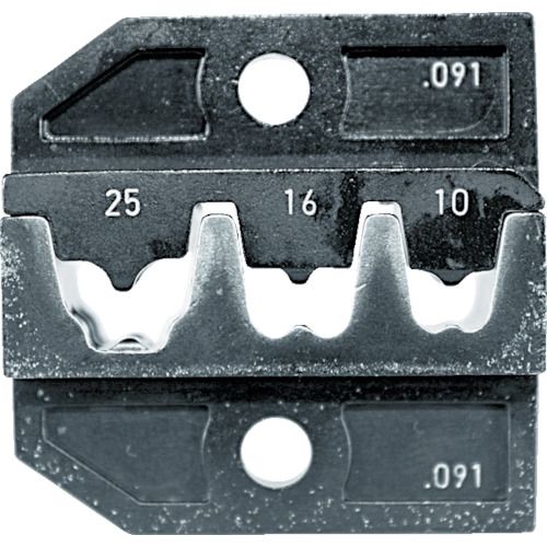 【特長】●圧着システムプライヤー（PEW12）用の圧着ダイスセットです。【仕様】●全長(mm)：65●圧着能力(［［MM2］］)：10、16、25●適合機種：本体品番：624-000-3、R624-281-3-0、R624-369-3●端子...