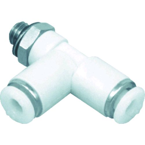 【特長】●最高使用圧力：1.0MPa●難燃性樹脂（UL-94規格V-0相当）標準+黄銅部ニッケルメッキ+ネジ部シール材標準塗布【用途】●片口ストレート　チューブ+オネジ【仕様】●接続口径：R1/8●適合チューブ外径D(mm)：3.2【仕様2...