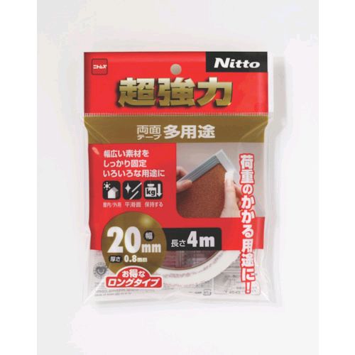 ニトムズメーカーお問い合わせ：03-3544-0615【特長】●手で切れ幅広い素材をしっかり固定、いろいろな用途に対応します。●薄手で目立たずきれいに接着します。【用途】●一般多用途。【仕様】●幅(mm)：20●長さ(m)：4●厚さ(mm)...