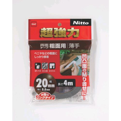 ニトムズメーカーお問い合わせ：03-3544-0615【特長】●凹凸面やザラザラ面の接着に対応致します。【用途】●ベニヤなどの粗面に。【仕様】●幅(mm)：20●長さ(m)：4●厚さ(mm)：0.8●色：グレー【仕様2】●粘着力：7.28N...
