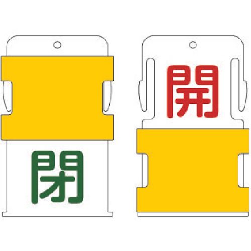 【特長】●ワンタッチでカバー上部を上下に動かす事ができ、表示を切り替えることができます。【仕様】●表示内容：開閉(開-赤文字/閉-緑文字)●縦(mm)：80●横(mm)：50●厚さ(mm)：7【仕様2】●厚さ：7mm●上部穴(3mm)1ヶ所...