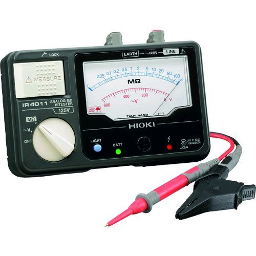 日置電機メーカーお問い合わせ：0120-720-560【特長】●JIS C 1302認定品のアナログ絶縁抵抗計です。●誤使用のない単レンジ(125V)モデルです。●先端長が35mmのテストリード（L9787）が付属しています。●1mの落下に...