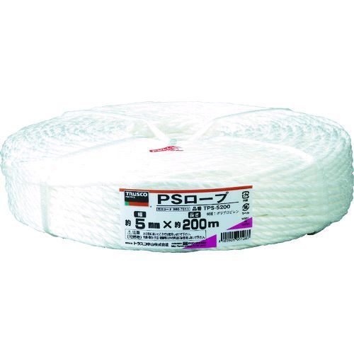 【特長】●溶着品なので、切り口がほぐれません。【用途】●一般荷造り、結束など。【仕様】●色：白●長さ(m)：200●標準幅(mm)：5.0【仕様2】●3本撚り【材質／仕上】●ポリプロピレン（PP）【原産国】中国
