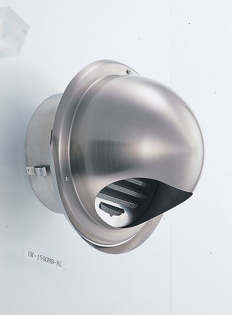 宇佐美工業メーカーお問い合わせ：0256-92-6515【商品説明】宇佐美工業　UK-GEN100B-HL　丸型フード水切付ガラリ ビス脱着式