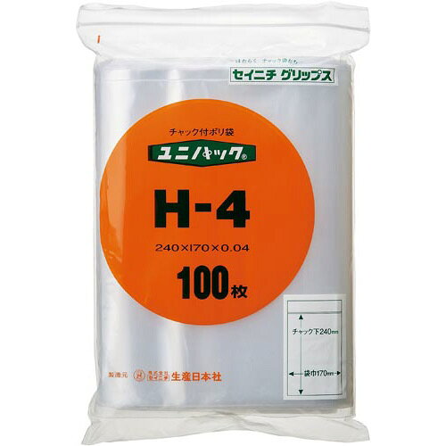 幅170×チャック下240mm　100枚　●チャックの開け閉めがしやすく、食品を入れても大丈夫！セイニチのユニパック（R）　●サイズ／幅170×チャック下240mm　●厚み／0．04mm　●タイプ／A5　　●100枚入り　●材質／低密度ポリ...