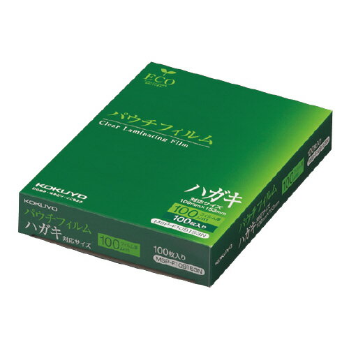 ●メーカー名／コクヨ●商品名／パウチフィルム●フィルム寸法／109×153mm●サイズ／ハガキサイズ用●厚さ／100μm●材質／再生PETk5934-8702