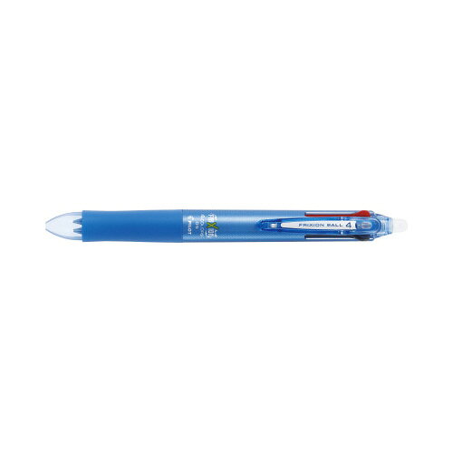 ●こすると消えるフリクション4色ボールペン！●ボール径／0.5mm　●軸色／ライトブルー　●インク色／黒・赤・青・緑　●ラバーグリップ付き　●フリクションインキ　●スライドレバー式　※証書類・宛名など消えてはいけないものには使用しないでくだ...