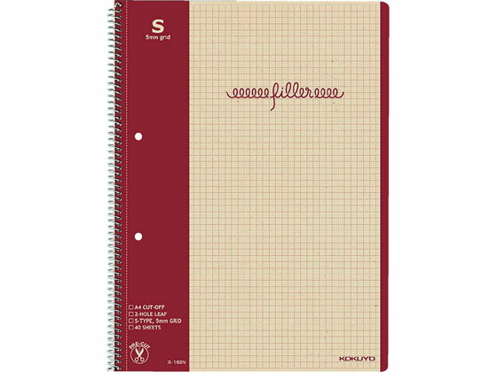【仕様】●サイズ（A4）：縦297×横219mm●罫内容：5mm方眼●行数：40行●紙質：上質紙●表紙：色厚板紙●中紙は切り取りミシン目入りで切り離し可能。マイクロミシン目の採用で切り口もきれいです。【検索用キーワード】コクヨ　フィラーノー...