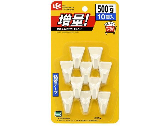 【商品説明】●1パック10個入りのお買い得な商品です。　●粘着テープでの取付なので、簡単に取り付けられます。　●1個当たりの荷重500g【仕様】●商品サイズ（約）：幅20×奥10×高30mm●内容：10個入●材質：鉱板●生産国：中国【検索用...