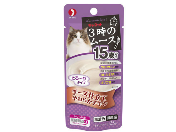 【商品説明】猫の大好きな素材を使用したおいしさたっぷりのムースタイプ。子猫用から15歳以上まであり、柔らかさ、おいしさを追求しました。副食です。【仕様】●鶏むね肉、ホタテエキスパウダー、チーズ、フィッシュオイルパウダー：DHA・EPA源、ガ...