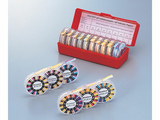 【商品説明】●中央部分は疎水性が強く、試験紙に物理的強度を保持させています。●使いやすいプラスチックディスペンサー入りの個別包装です。【仕様】●サイズ：10mm幅×5m巻●pH測定領域：1．0〜12．0●pH測定目盛間隔：1●入数：1箱（1...