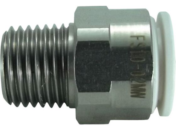 【仕様】●型番：FS10-02MW●接続口径：R1／4　●適合チューブ外径D（mm）：10　●六角対辺（mm）：17　●使用圧力：1MPa（空気）、0．3MPa（水）　●使用流体：空気、水●流体温度：−5〜60℃（空気）、5〜40℃（水）●...