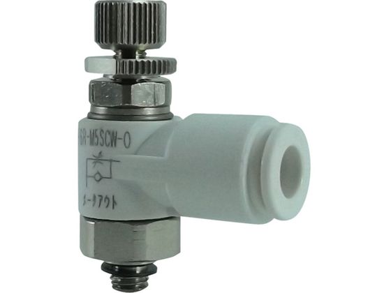 【仕様】●型番：F6R-M5SCW-O●接続口径：M5×0．8　●適合チューブ外径D（mm）：6　●使用流体：空気●色：ホワイト　●使用温度範囲：−5〜60℃（凍結なきこと）　●使用圧力：0．05〜0．7MPa　●メーターアウトタイプ●樹脂...