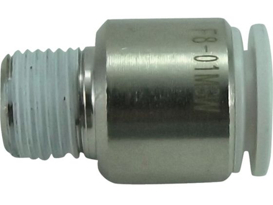 【仕様】●型番：F8-01MSW●接続口径：R1／8　●適合チューブ外径D（mm）：8　●使用圧力：1MPa（空気）、0．3MPa（水）　●使用流体：空気、水●流体温度：−5〜60℃（空気）、5〜40℃（水）●本体：黄銅＋ニッケルメッキ　●...