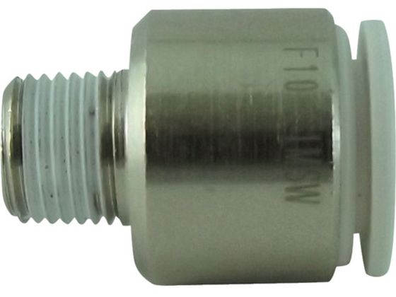 【仕様】●型番：F10-01MSW●接続口径：R1／8　●適合チューブ外径D（mm）：10　●使用圧力：1MPa（空気）、0．3MPa（水）　●使用流体：空気、水●流体温度：−5〜60℃（空気）、5〜40℃（水）●本体：黄銅＋ニッケルメッキ...