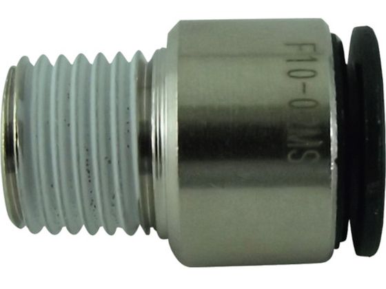 【仕様】●型番：F10-02MS●接続口径：R1／4　●適合チューブ外径D（mm）：10　●使用圧力：1MPa（空気）、0．3MPa（水）　●使用流体：空気、水●流体温度：−5〜60℃（空気）、5〜40℃（水）●本体：黄銅＋ニッケルメッキ　...