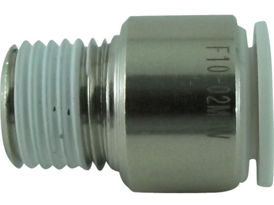【仕様】●型番：F10-02MSW●接続口径：R1／4　●適合チューブ外径D（mm）：10　●使用圧力：1MPa（空気）、0．3MPa（水）　●使用流体：空気、水●流体温度：−5〜60℃（空気）、5〜40℃（水）●本体：黄銅＋ニッケルメッキ...