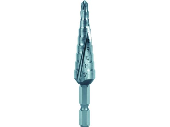 【仕様】●型番：101050-9H●全長（mm）：65●段数（段）：9●段幅（mm）：4●シャンク径（mm）：6．35●穴あけ寸法（φ）：4、5、6、7、8、9、10、11、12●ノンコーティング●ハイス【備考】※メーカーの都合により、パッ...