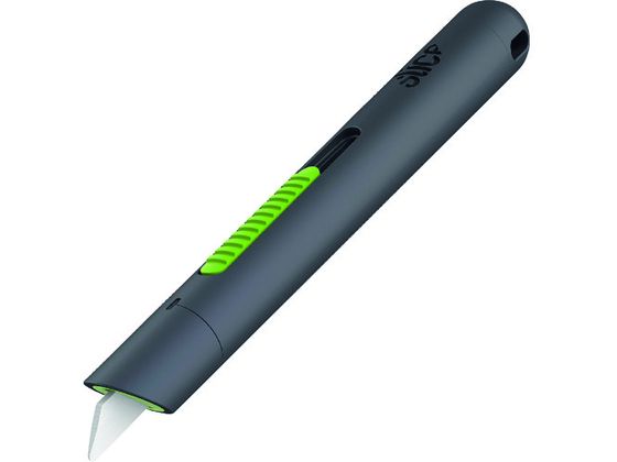 【商品説明】●刃先は安全な作業を目的としたラウンド形状で、怪我、労災予防策として活用できます。●作業時は、製品上部のグリーンのノブを指で押すと刃先が本体より出ます。●ノブから指を離すとスプリングの力で刃は本体に自動収納します。【仕様】●型番...