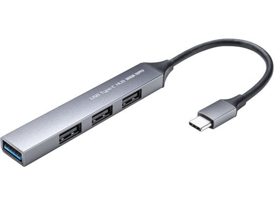 【商品説明】超スリムで持ち運びに便利なUSB　Type−C接続の4ポートハブです。USB　5Gbps対応Aポート1つとUSB2．0　Aポート3つを搭載し、高速転送とマウスやレシーバーなどの周辺機器を併用できます。高級感のあるアルミボディと直...