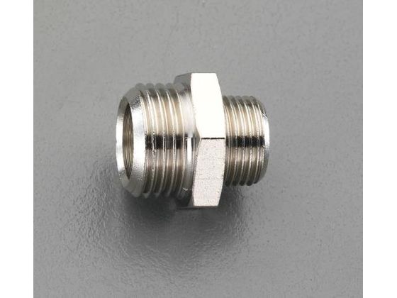 【仕様】●材質：真鍮（ニッケルメッキ）●最高使用圧力：0．8MPa●ねじ径：G（PF）1／8”×G（PF）3／8”●ねじ有効長：6×9mm●六角対辺：19mm●全長：20．2mm●重量：約20g【備考】※メーカーの都合により、パッケージ・仕...