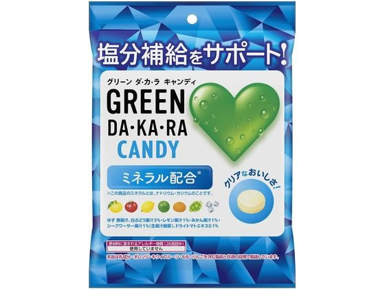 【商品説明】GREEN　DA・KA・RAのキャンディ。ミネラル配合！塩分補給をサポート！【仕様】●注文単位：1袋（60g）【備考】※メーカーの都合により、パッケージ・仕様等は予告なく変更になる場合がございます。【検索用キーワード】菓子　キャ...