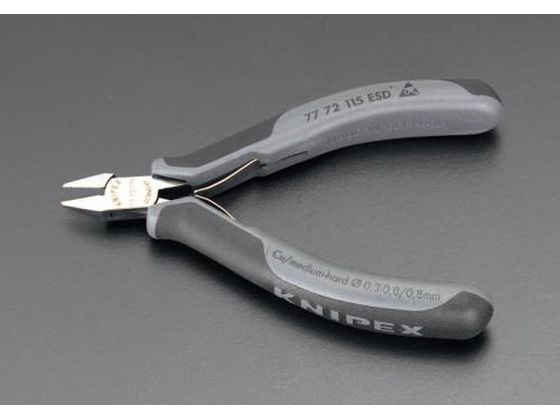 【仕様】●メーカー：KNIPEX（クニペックス）●型番：7772115ESD●表面抵抗：1×10＾5〜1×10＾12Ω●斜刃●全長：115mm●刃硬度：HRC60●ハンドル：コンフォート（ESD）●仕上げ：高級磨き●切断能力：軟線φ0．3〜...