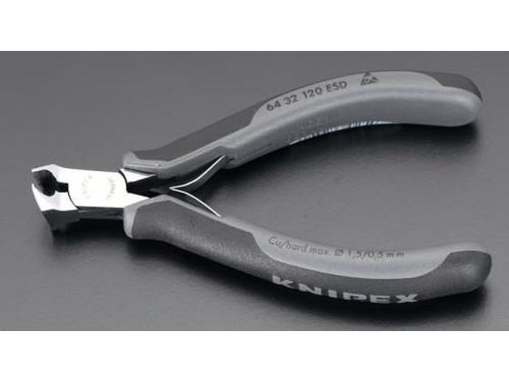 【仕様】●メーカー：KNIPEX（クニペックス）●型番：6432120ESD●全長：120mm●刃幅：17mm●ハンドル：コンフォート（ESD）●仕上げ：高級磨き●表面抵抗：1×10＾5〜1×10＾12Ω●硬度：HRC56●斜刃●バネ付【備...