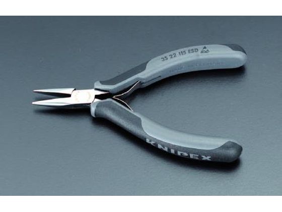 【仕様】●メーカー：KNIPEX（クニペックス）●型番：3522115ESD●全長：115mm●静電気放電タイプ●表面抵抗：1×10＾5〜1×10＾12Ω●ハンドル：コンフォート（ESD）●仕上げ：高級磨き●仕様：ストレート【備考】※メーカ...