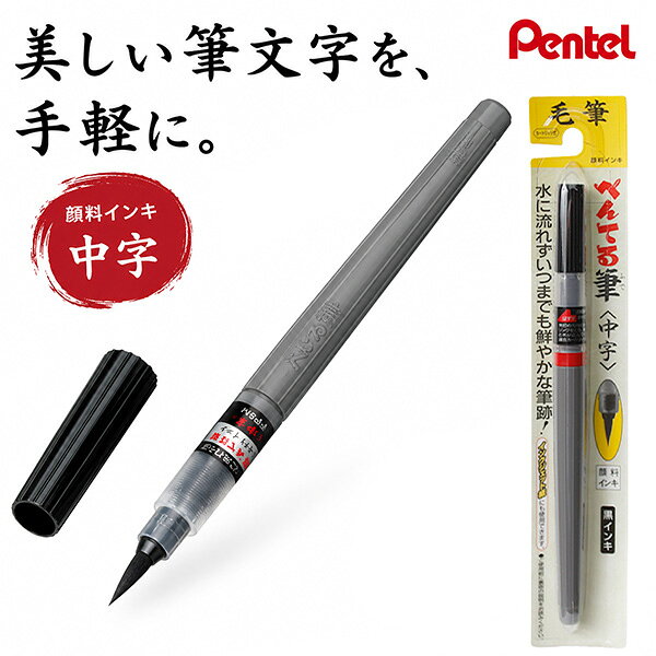 ぺんてる XFP5M ペンテル筆顔料 顔料インク 筆ペン 中字 水性顔料 耐水 耐光 宛名書き のし袋 年賀状 手紙 イラスト サインペン カートリッジ式 替穂対応 書道用品 文房具サイズφ13×176mm重量13g線幅中字（穂先幅3.75...
