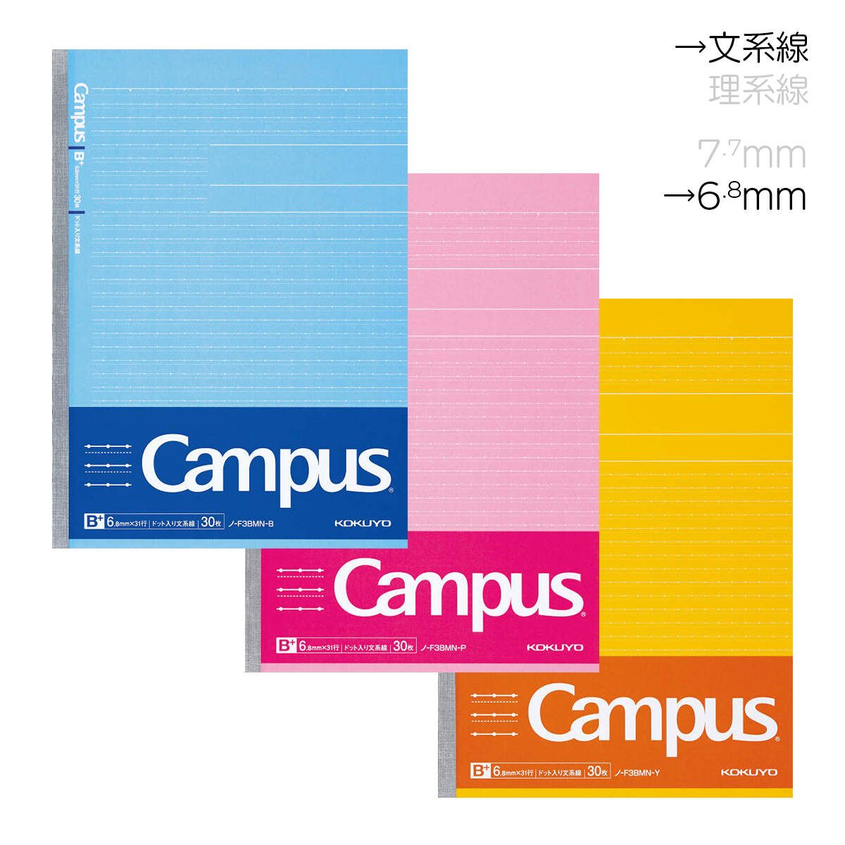 ●サイズ：6号（セミB5） ●タテ・ヨコ：252・179 ●罫内容：6.8mm罫（余白ライン入り） ●行数：31行 ●枚数：30枚 ●中紙：上質紙（森林認証紙） ●製本様式：無線とじ●罫線上に等間隔に並んだ「ドット」と行の中の「点線」。この...