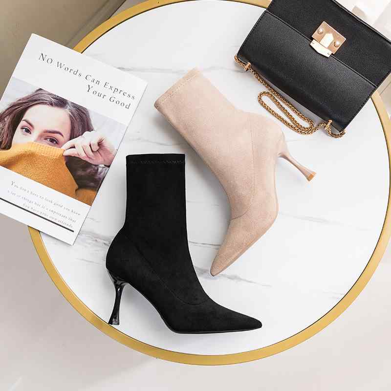 ブーツ レディース ブーツ スエード調 ポインテッドトゥ ピンヒール ハイヒール ミドル丈 普段使い パーティー オフィス ブラック 黒 春夏・カテゴリ: ブーツ・対象: 成人・素材: 絨面.ゴム・対象性別: 女性・スタイル: ・つま先の形...