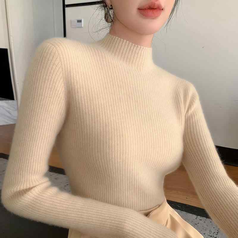 ニット レディース 秋冬 混 ウール セーター トップス スリムフィット アンゴラレッド 紫 驼色 赤 グレー 青 緑 ブラウン オレンジ 白 黒 S M L XL 2XL