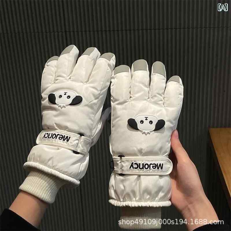 手袋 レディース スキーグローブ 防水 防寒 防風 保温 スポーツ グローブ スマートフォン対応 裏起毛 かわいい犬柄 冬 アウトドア 白 紫色 緑 黒 ピンク・機能: 防水, 防滑, 触屏, 保温, 防風・款式: 分指手套・カラー: 白,...