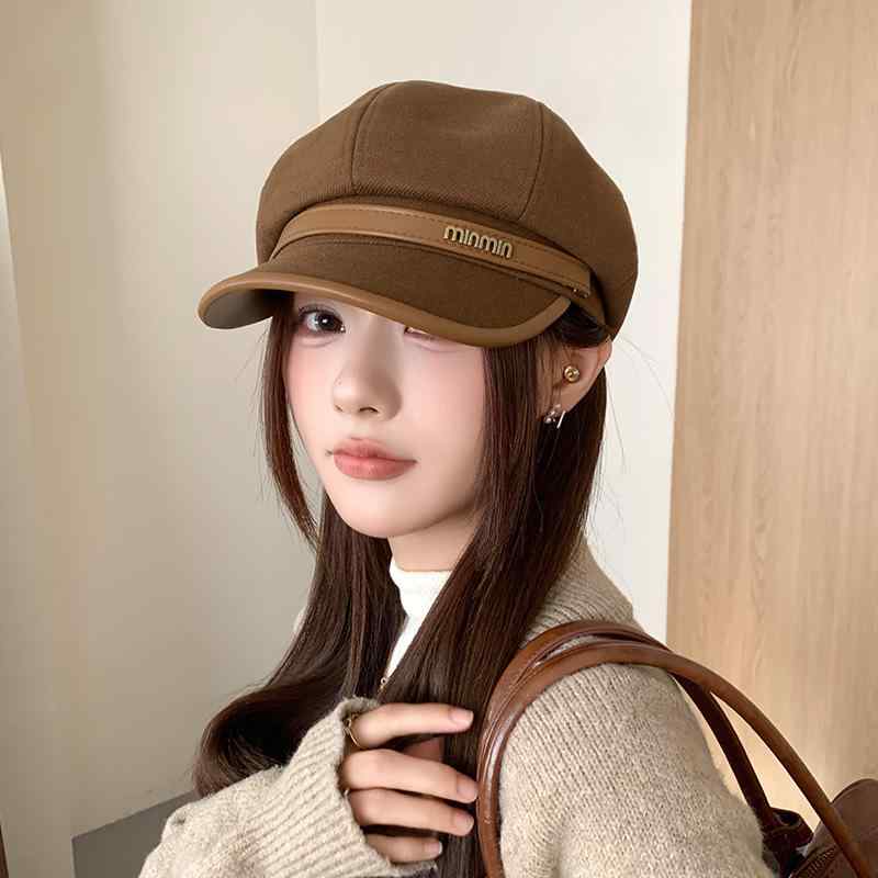 帽子 レディース 秋冬 ベレー帽 キャスケット ウール レトロ 画家帽 小顔効果 英国風 八角帽 日よけ 防寒・カテゴリ: ベレー帽・流行要素: 英文字母・帽顶款式: 圆顶・帽檐款式: 弯檐・カラー: ブラック, カーキ, コーヒー, ベー...