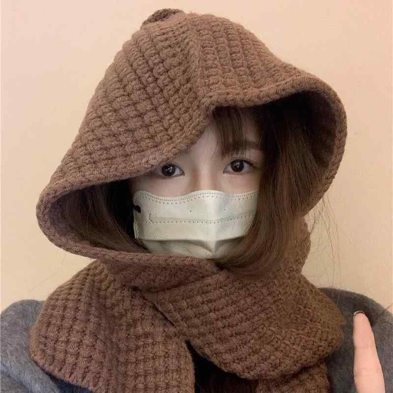 ニット帽 レディース 秋冬 羊毛混紡 バラクラバ 一体型 帽子 ネックウォーマー 厚手 防寒 保温 カシミヤ かわいい 小顔効果 あったか コーディネート カフェ色・製品カテゴリ: 毛糸帽子・帽子のトップスタイル: 錐形・帽子のつばスタイル...