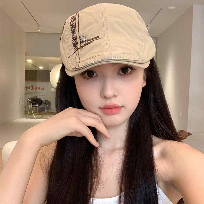 ベレー帽 レディース Y2K 古着 大頭 小顔効果 ハット 画家帽 帽子 カーキ色 深灰色 ブラック 咖色・製品カテゴリ: ベレー帽・帽子のつば: 無し・カラー: カーキ色, 深灰色, ブラック, コーヒー色・サイズ: M（56-58）・機...