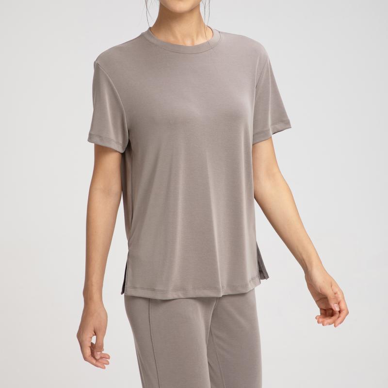 Tシャツ レディース モダール 接触冷感 ストレッチ ヨガウェア スポーツウェア トレーニングウェア 黒 グレー カーキ ネイビー アイボリー ブルー S M L XL